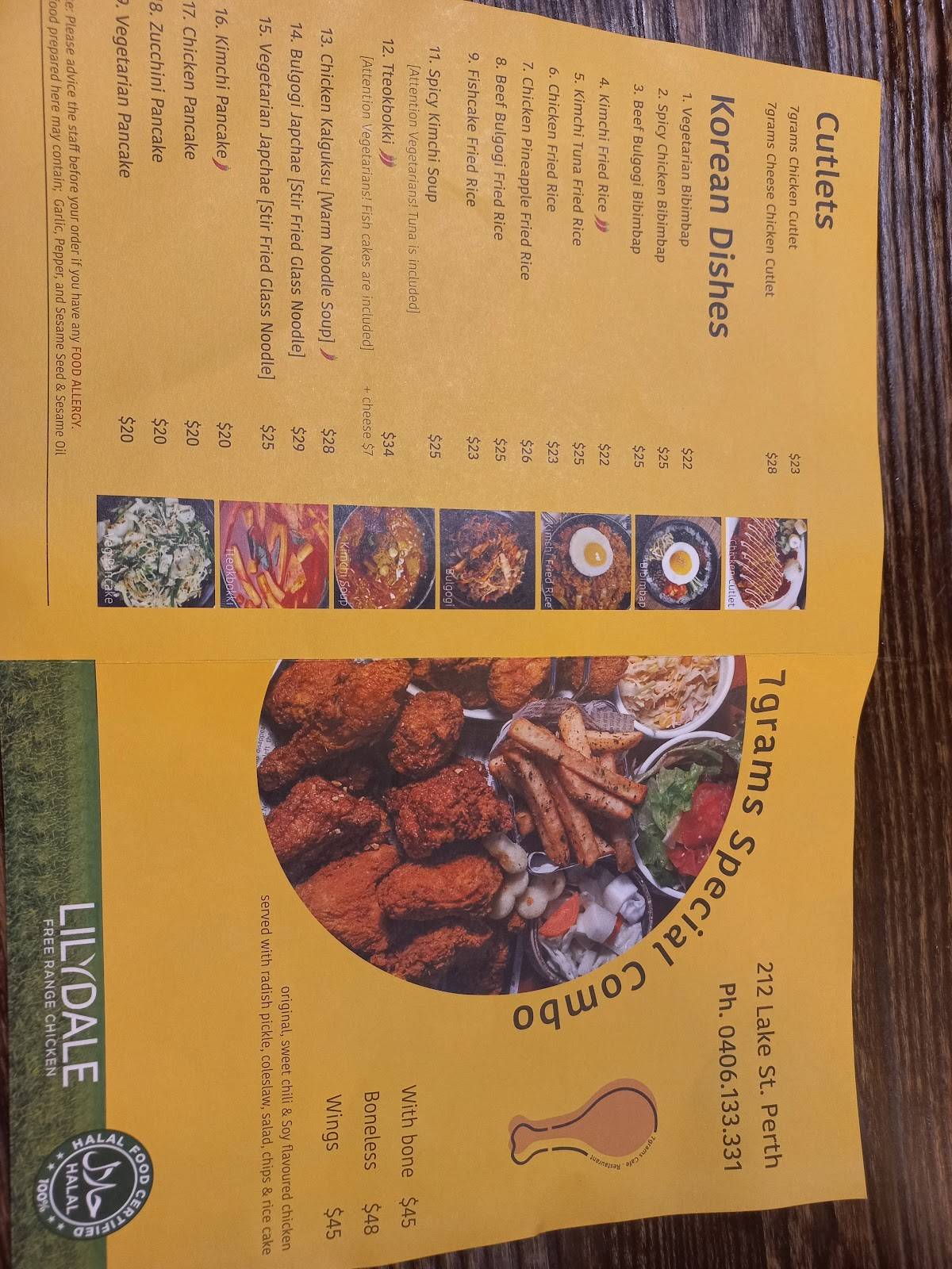Menu at 7 Grams Restaurant, North Perth