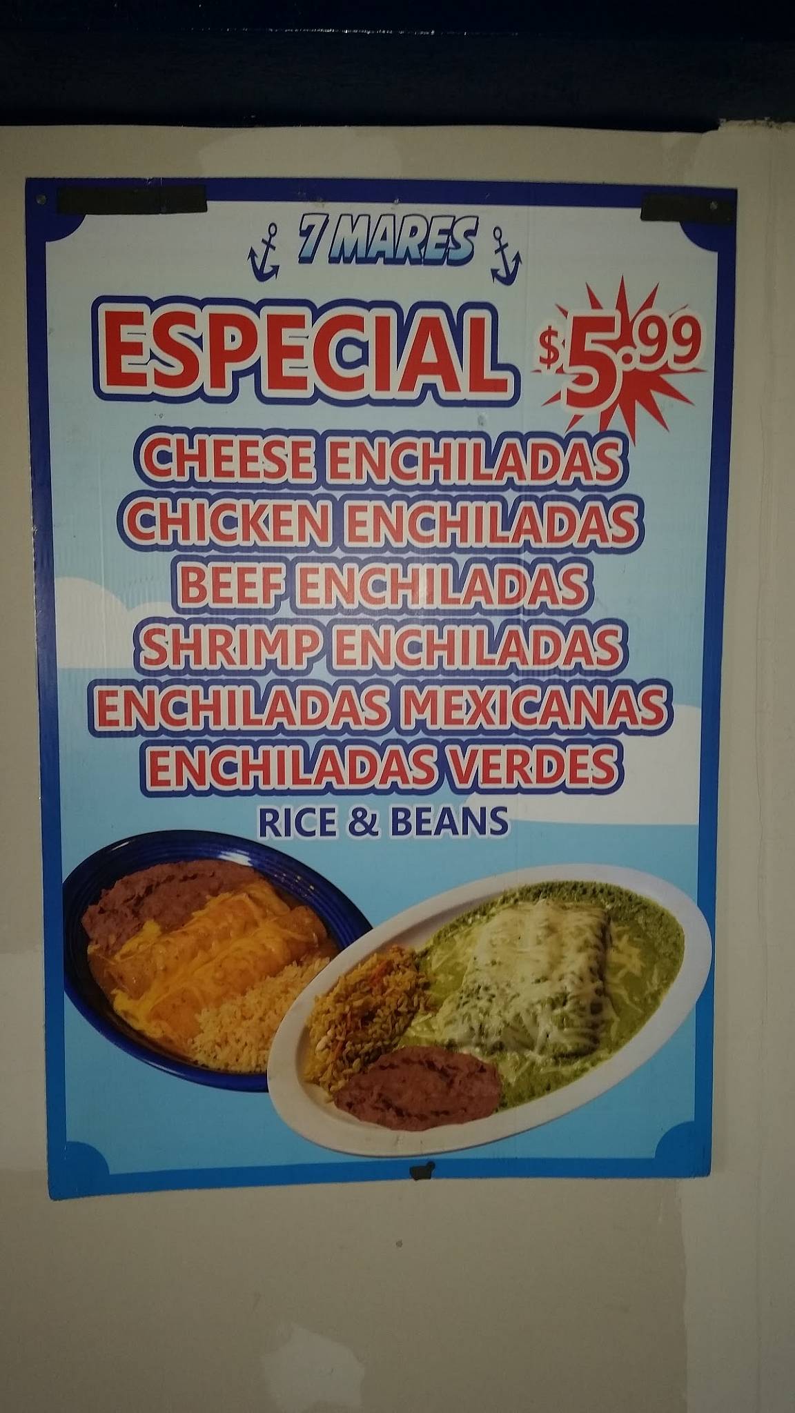 Menu at 7 Mares Seafood restaurant, San Juan
