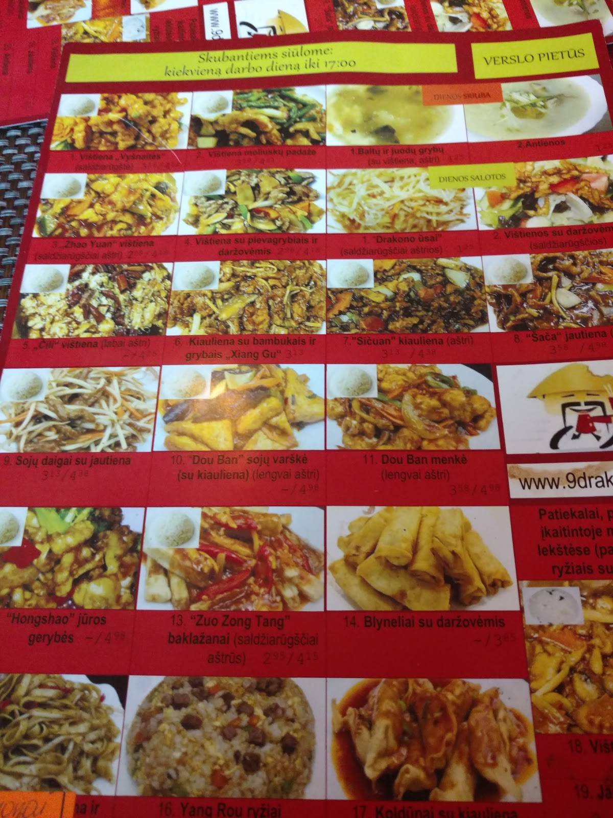 Menu at 9 DRAKONAI restaurant, Vilnius, Verkių g. 27B