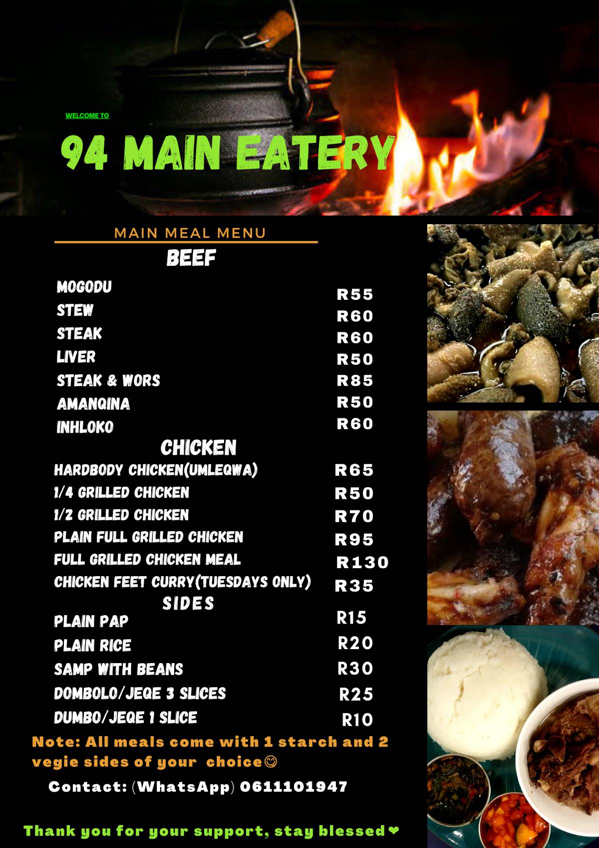 Menu at 94 Main Eatery restaurant, Johannesburg