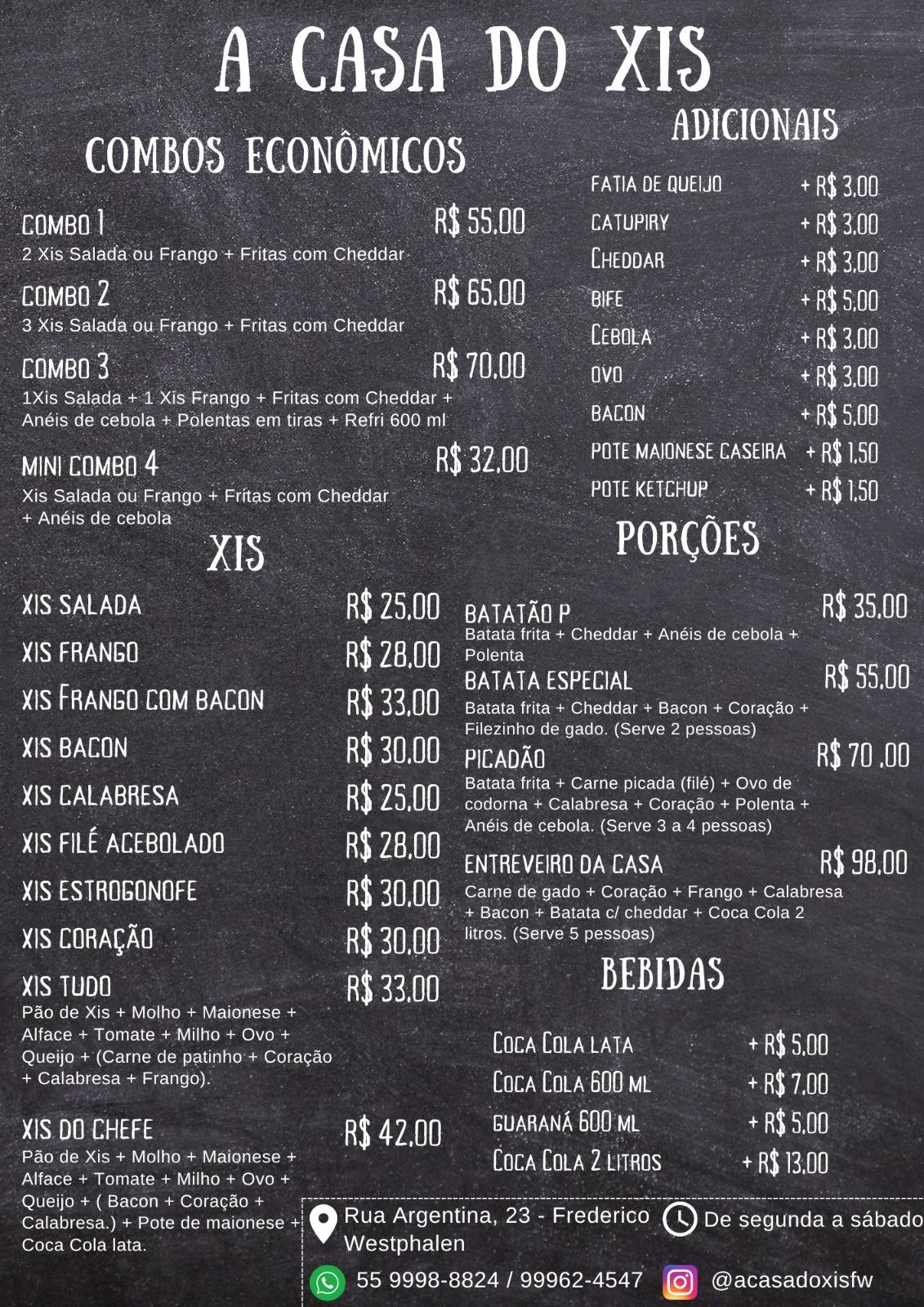 Menu em A Casa do xis pub & Bar, Frederico Westphalen