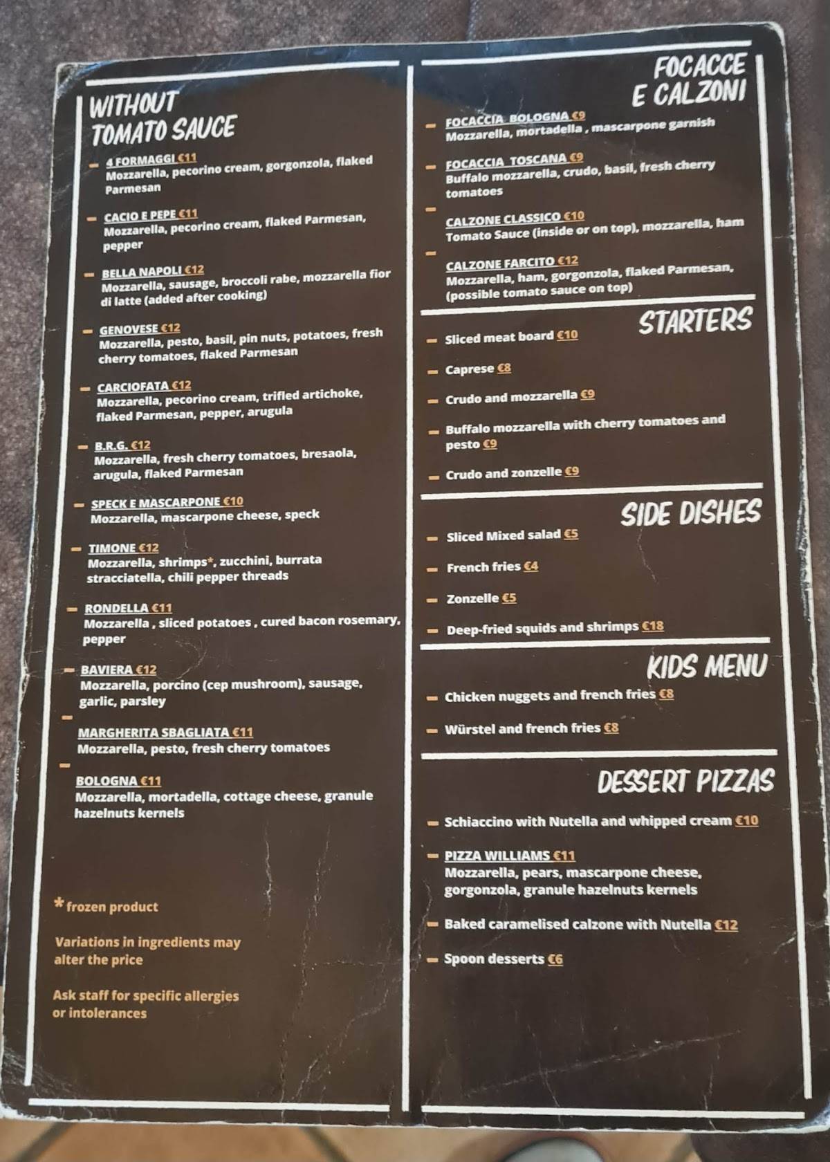 Menu da A Modo Mio ristorante, San Vincenzo