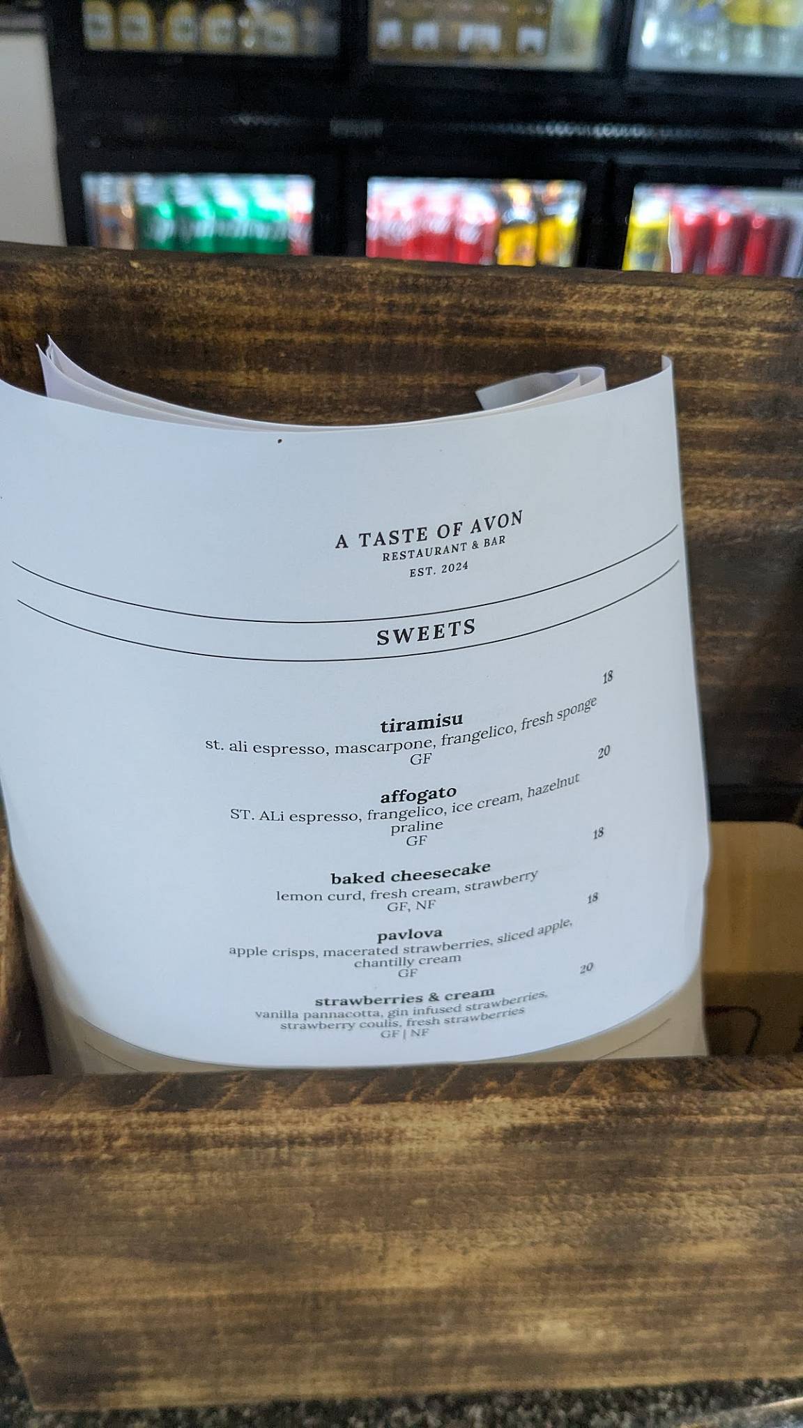 Menu at A Taste of Avon restaurant, Stratford