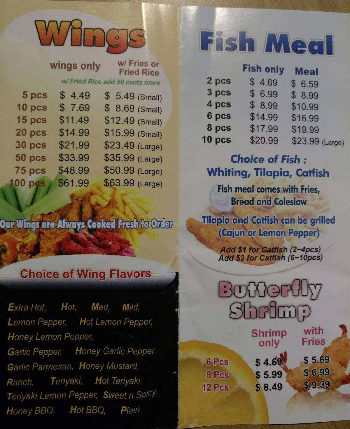 Menu at A-Town Wings restaurant, Aiken