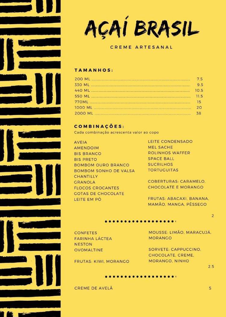 Menu em Açaí Brasil Artesanal Rústico restaurante, Mariana