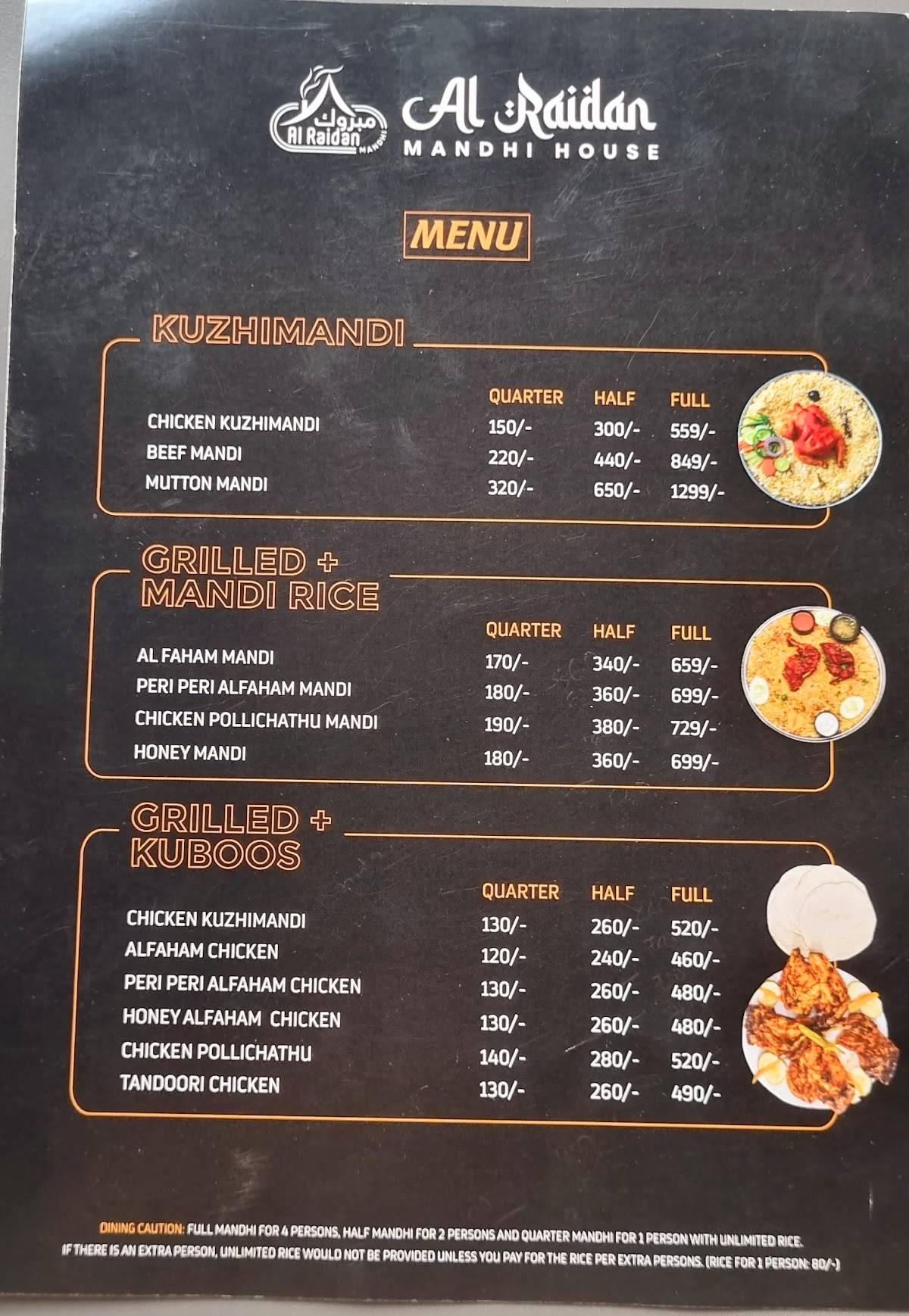 Menu at AL RAIDAN MANDHI, Vengara
