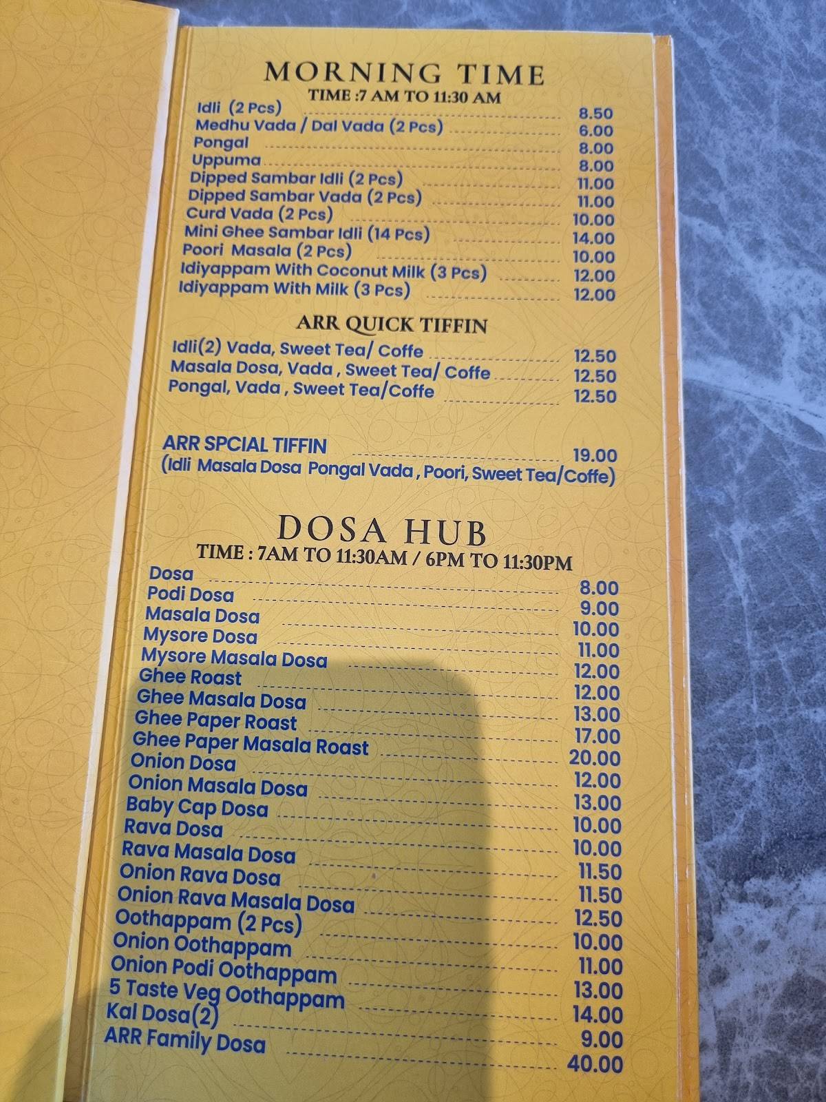 Menu at ARR Restaurant, UAE