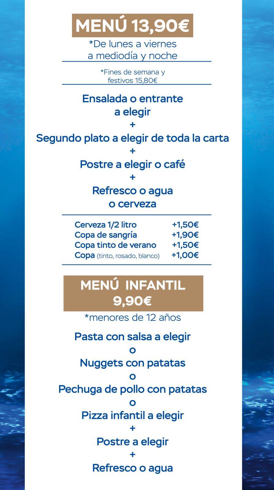 Menu at ATLANTIS restaurant, Peníscola