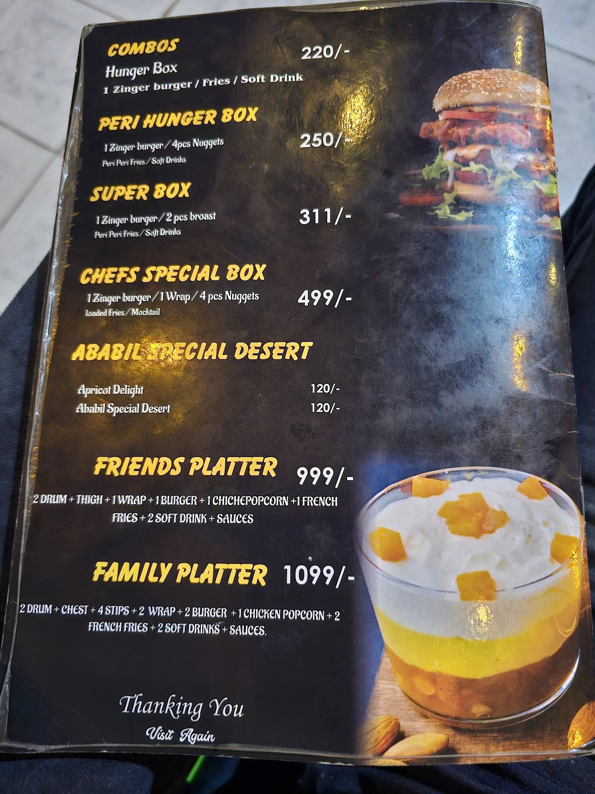 Menu at Ababeel wrap corner, Hyderabad