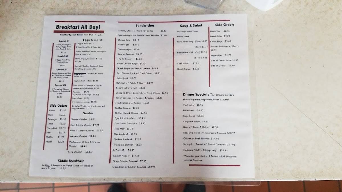 Menu at Abbott Texas Red Hots restaurant, Buffalo