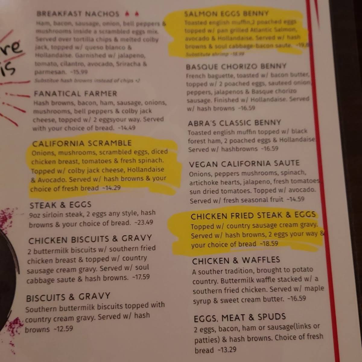Menu at Abracadabras restaurant, Idaho Falls