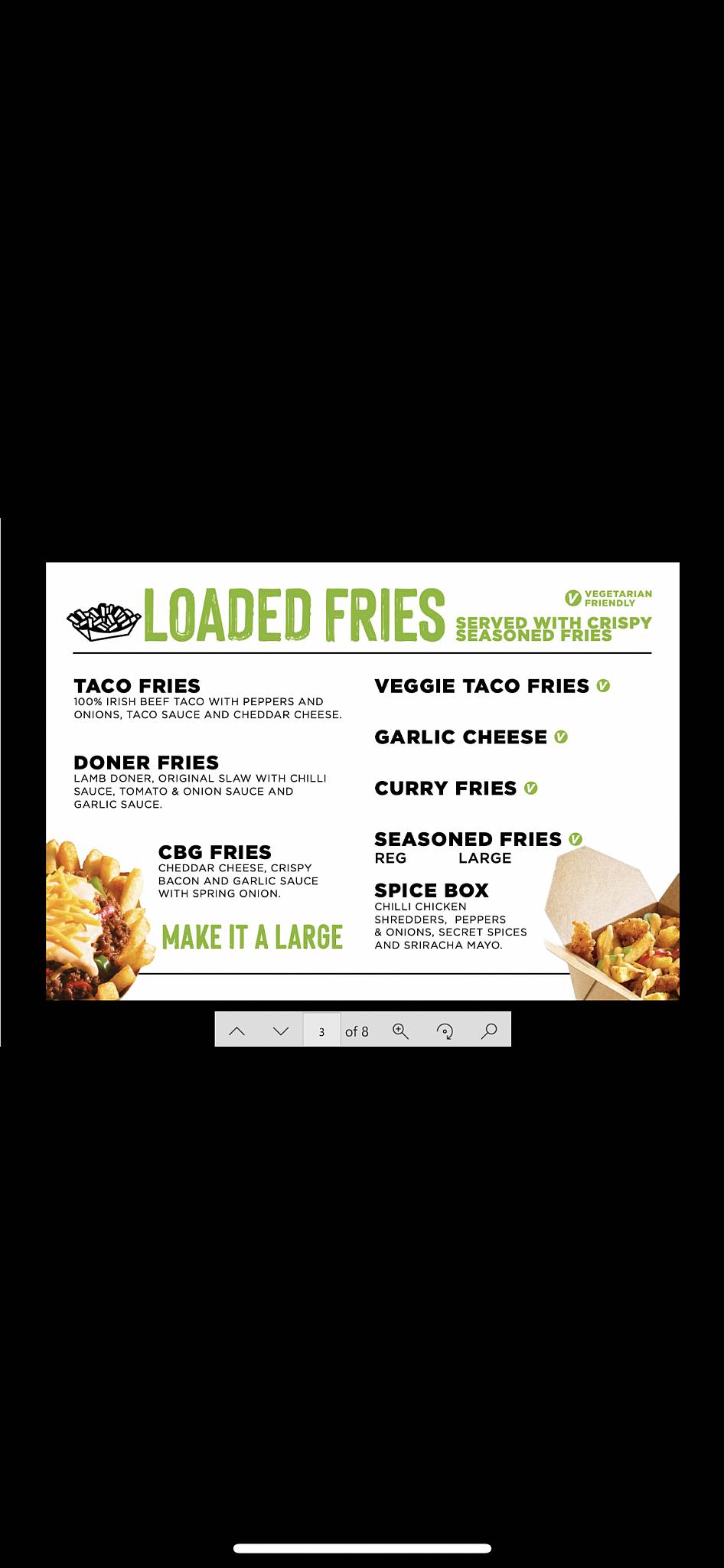 Menu at Abrakebabra fast food, Carlow