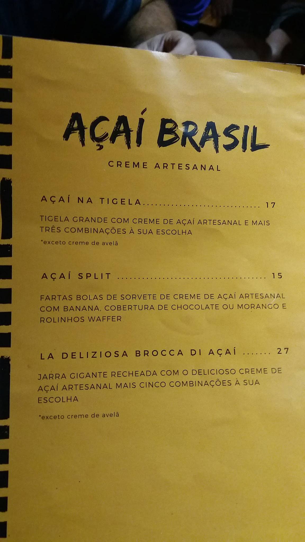 Menu em Açaí Brasil Artesanal Rústico restaurante, Mariana