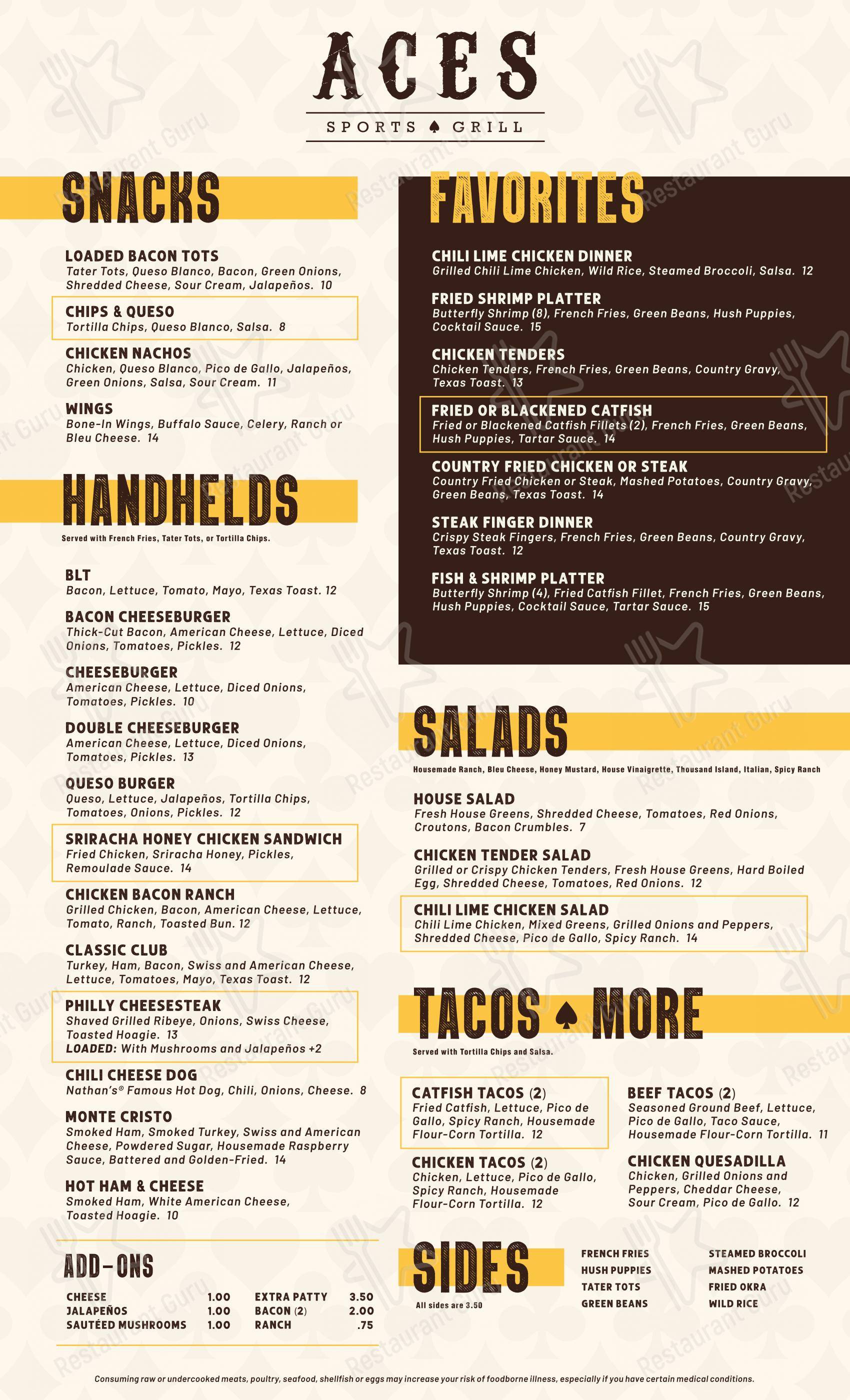 Menu at Aces Sports Grill pub & bar, Duncan