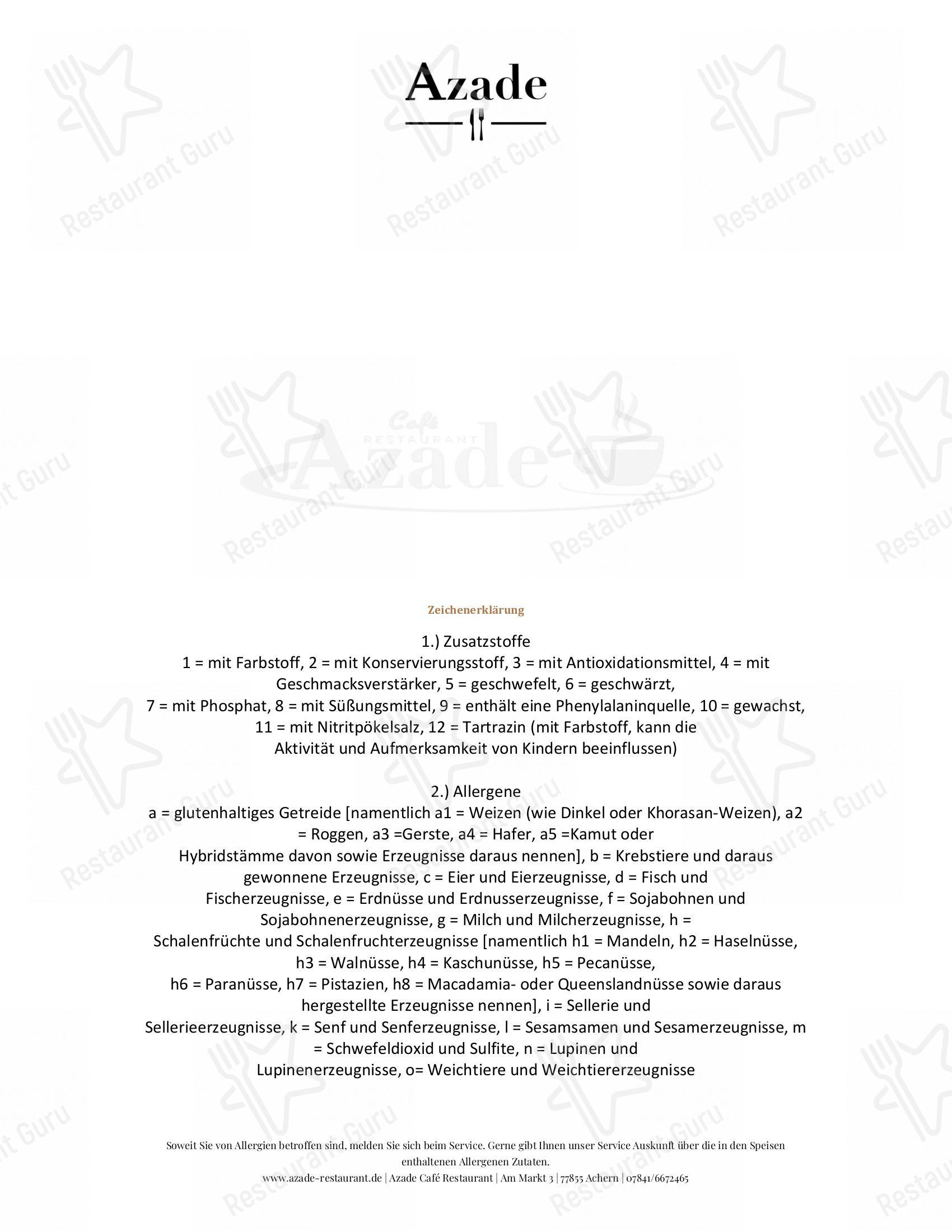 Speisekarte von Azade Cafe Restaurant, Achern