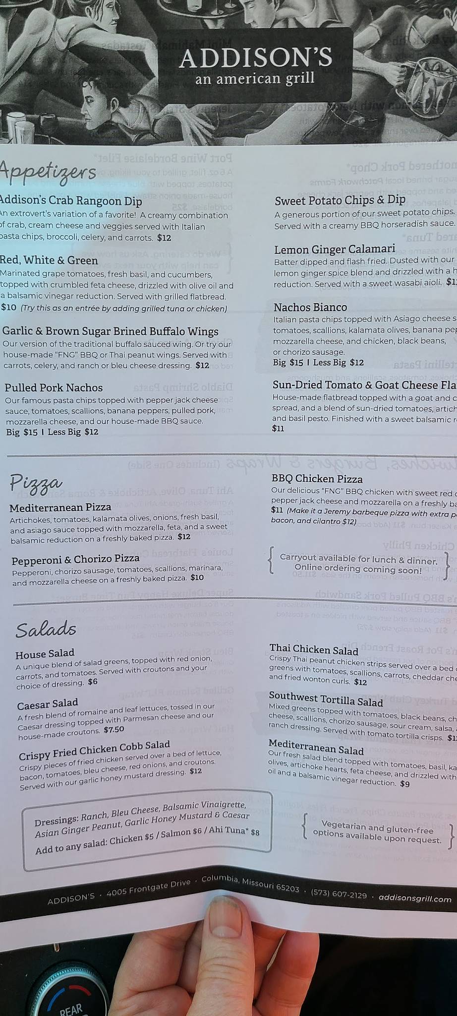 Menu at Addison's - South restaurant, Columbia, Frontgate Dr