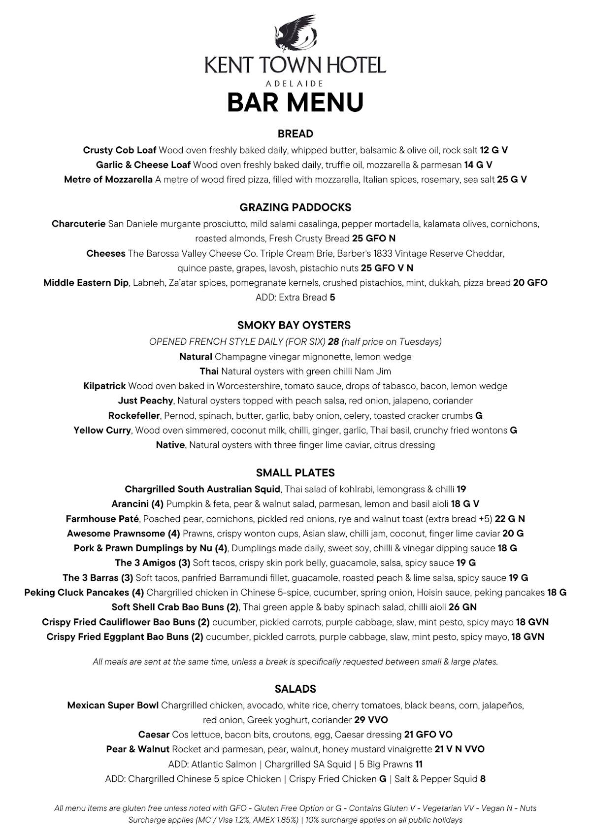 Menu at Kent Town Hotel pub & bar, Kent Town