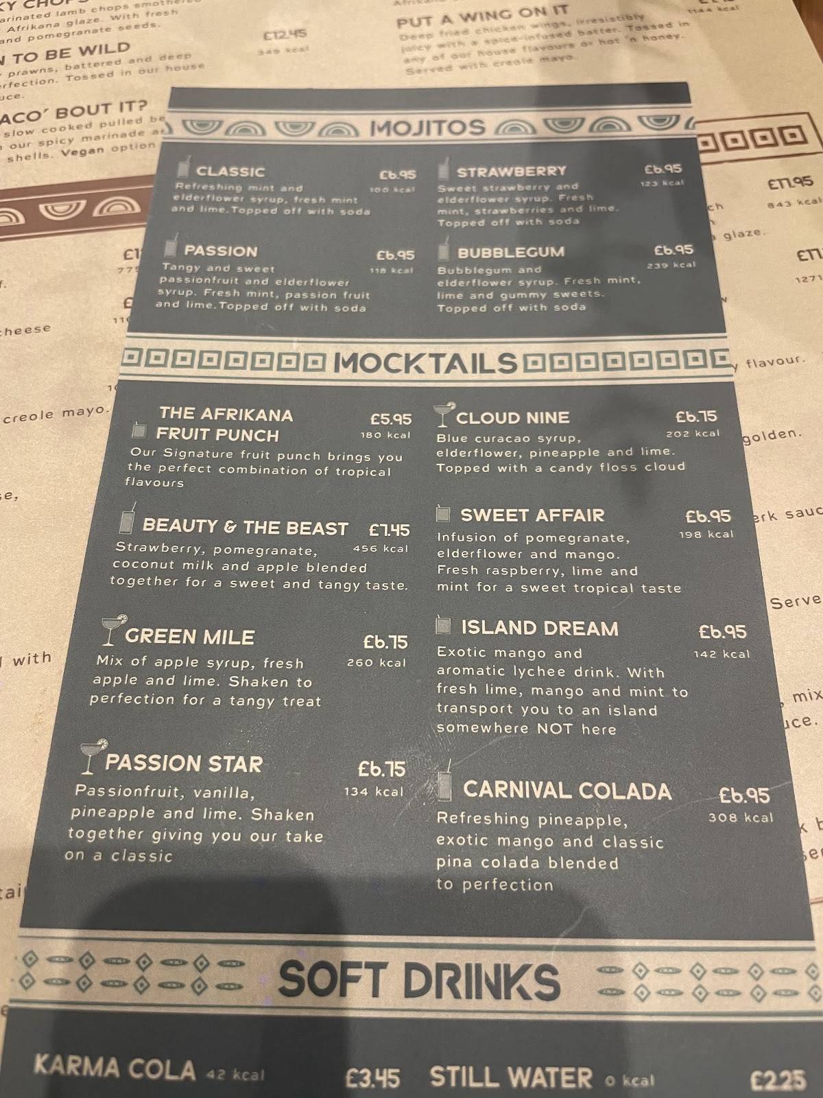 Menu at Afrikana Restaurant at The O2, London