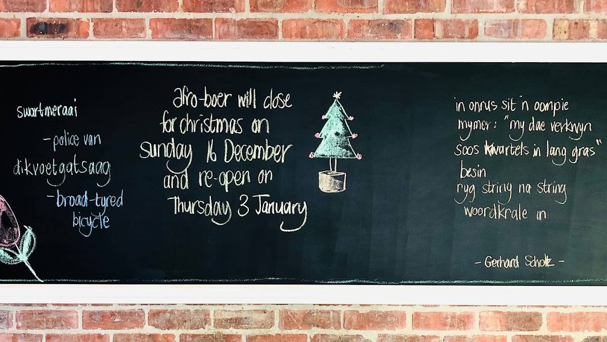 Menu at Afro-Boer cafe, Pretoria