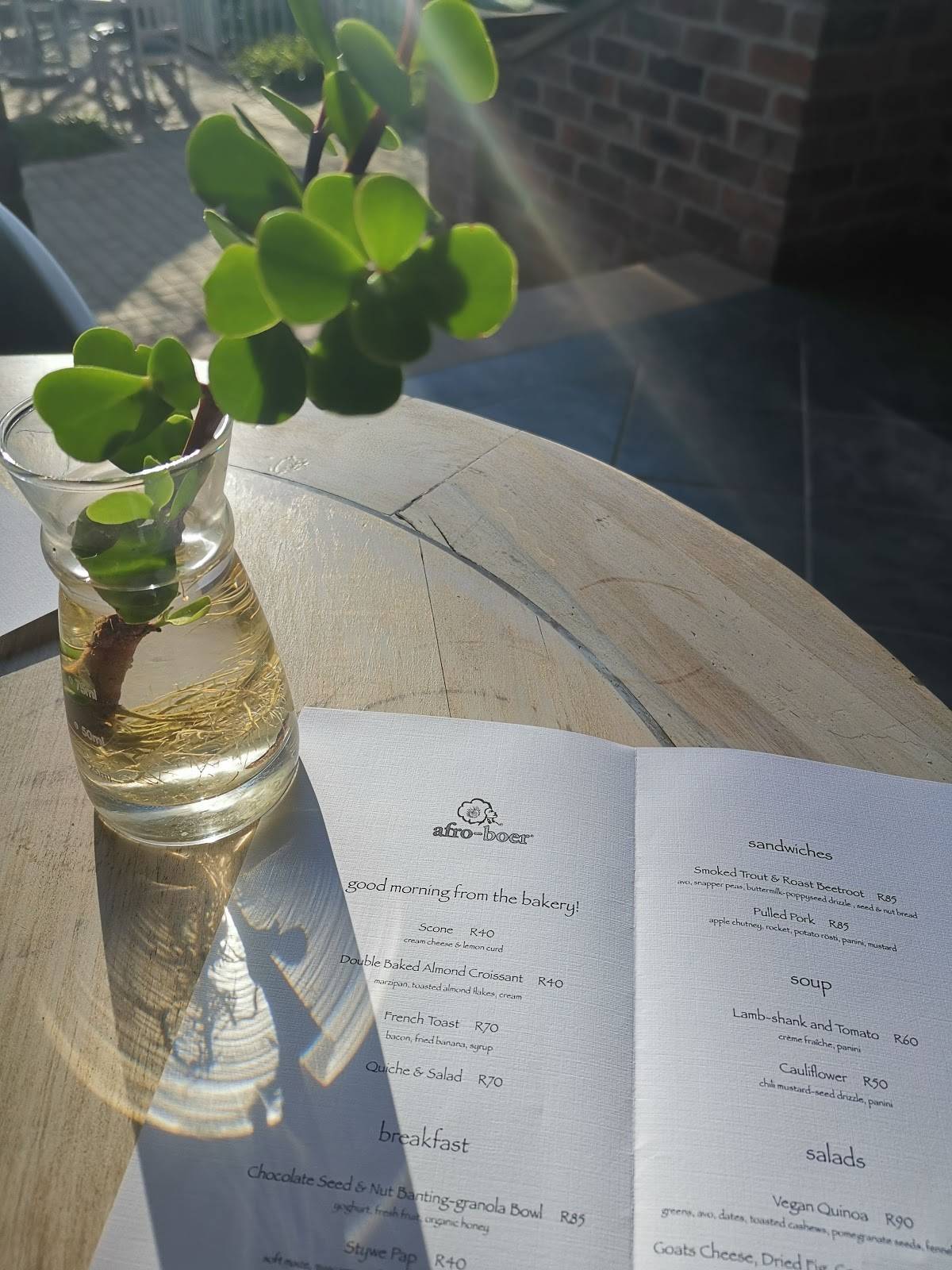 Menu at Afro-Boer cafe, Pretoria
