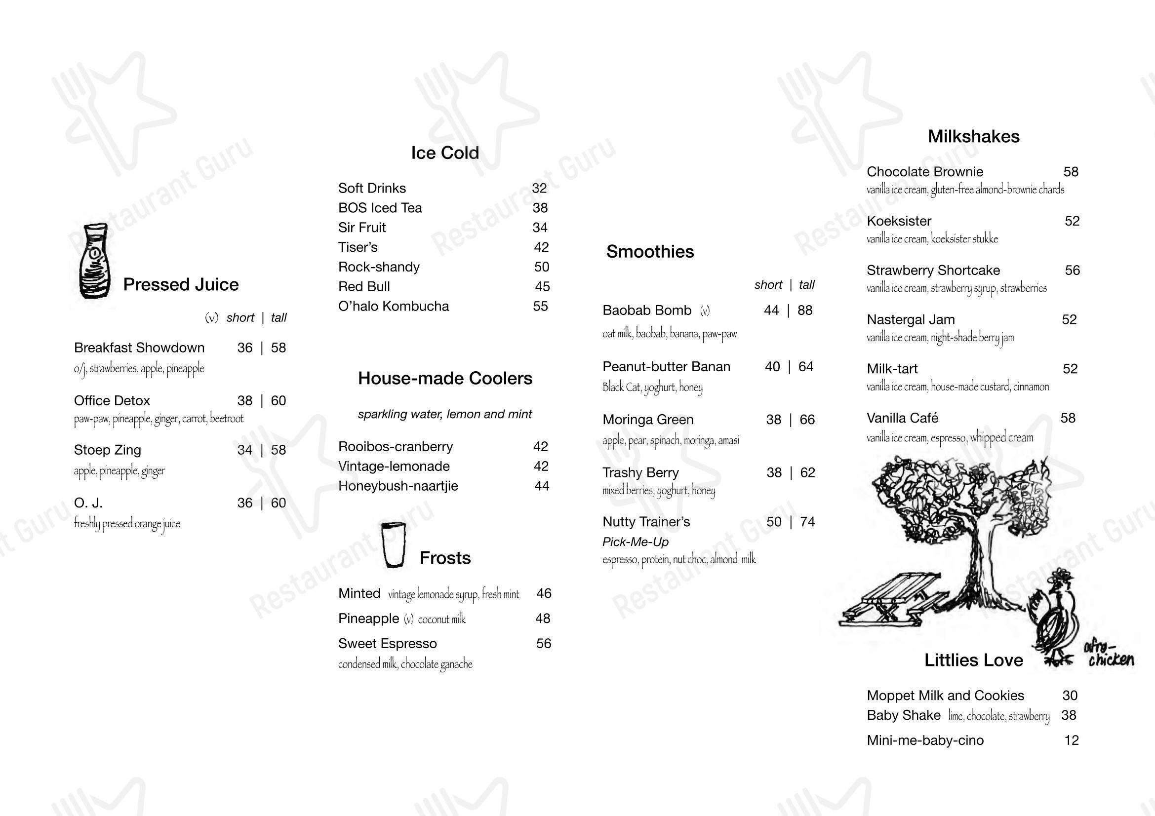 Menu at Afro-Boer restaurant, Pretoria