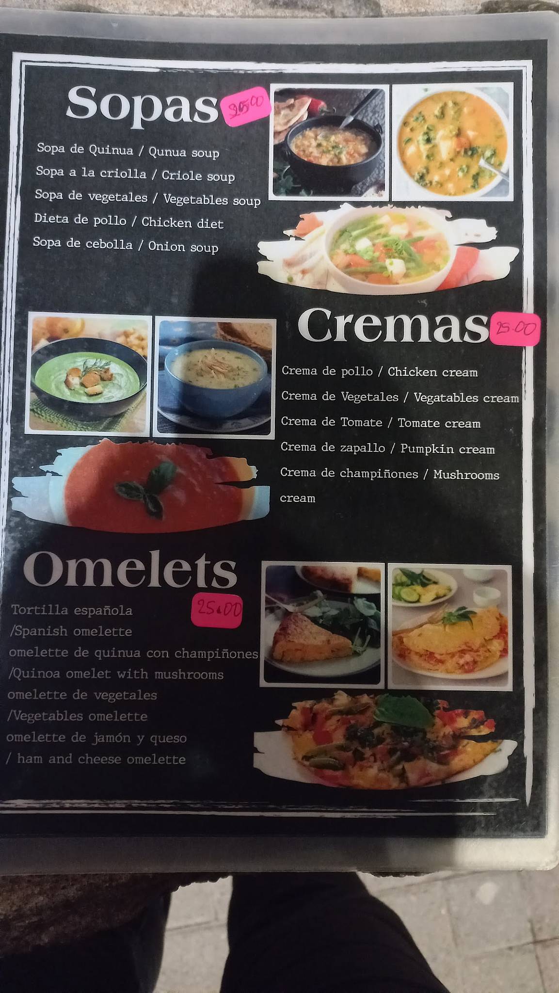 Carta de Restaurante puro peru, Aguas Calientes