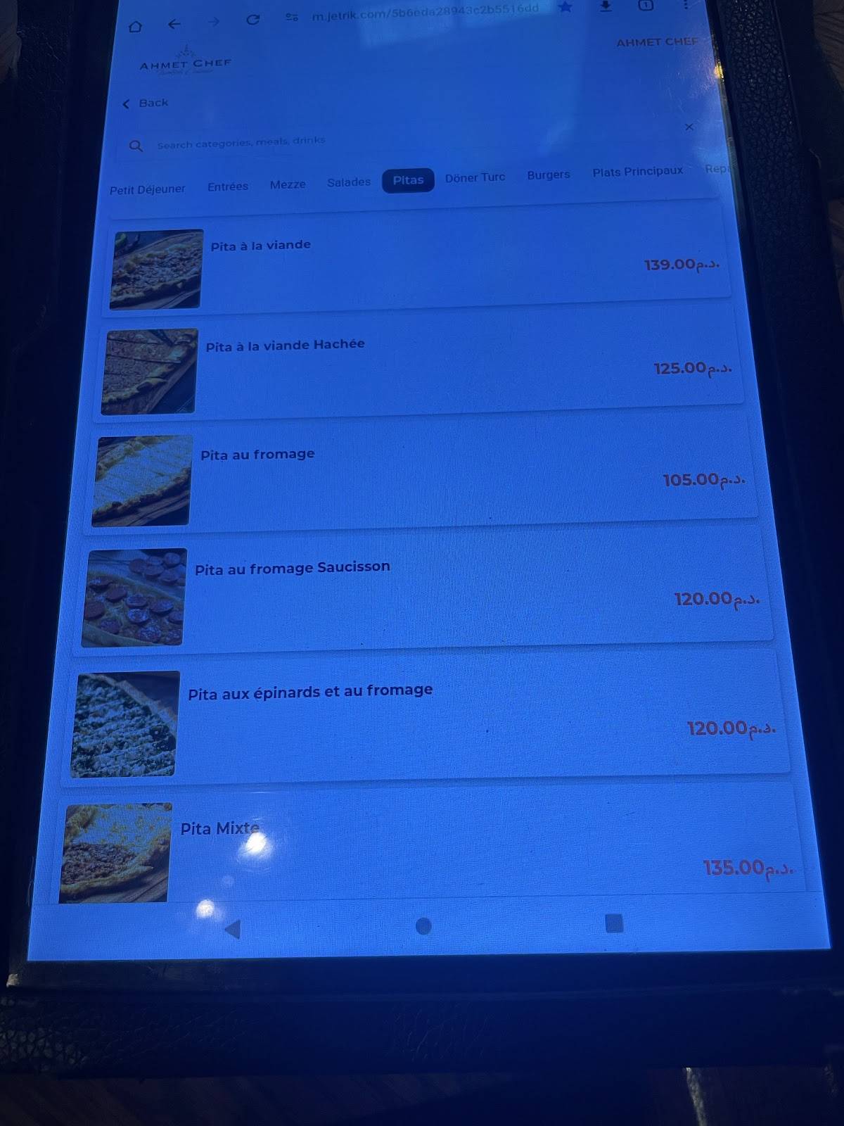 Menu au Ahmet Chef restaurant, Casablanca