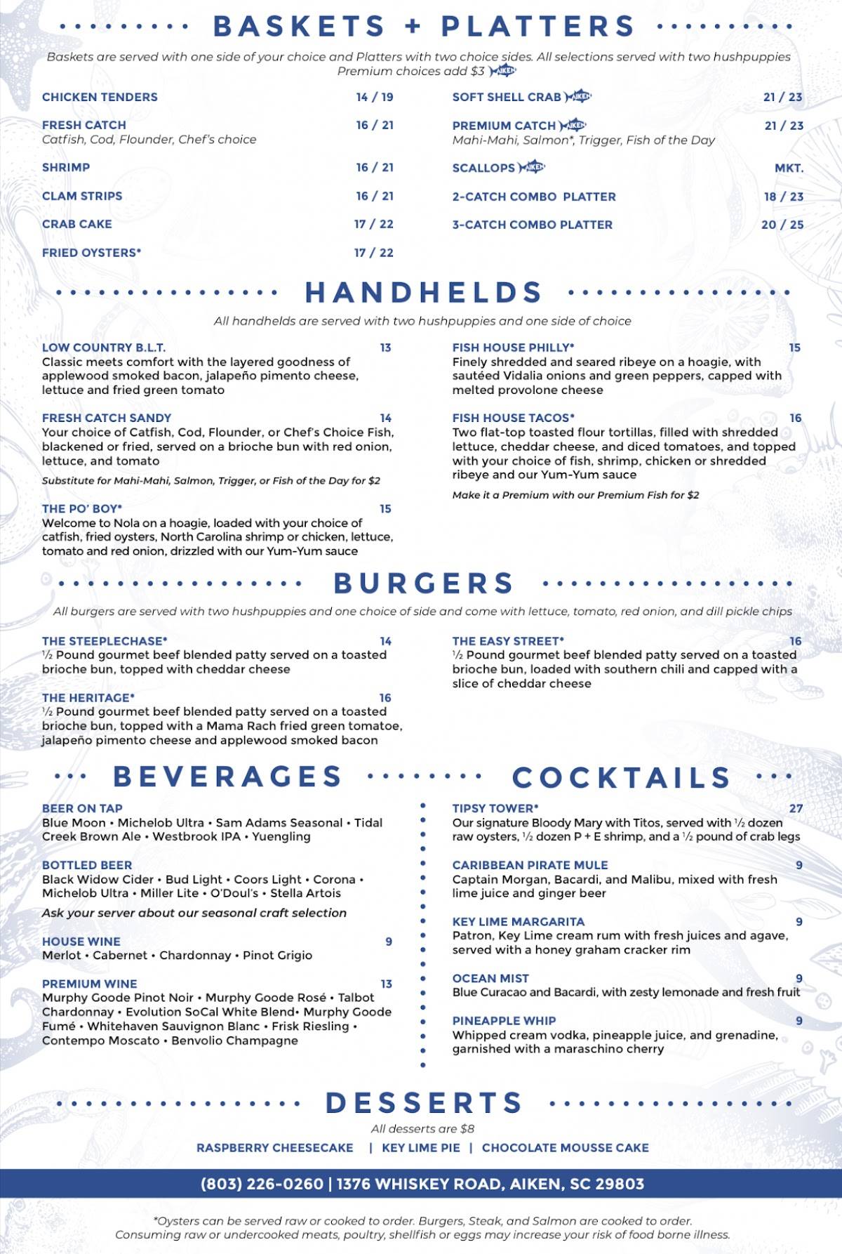 Menu at Aiken Fish House and Oyster Bar, Aiken