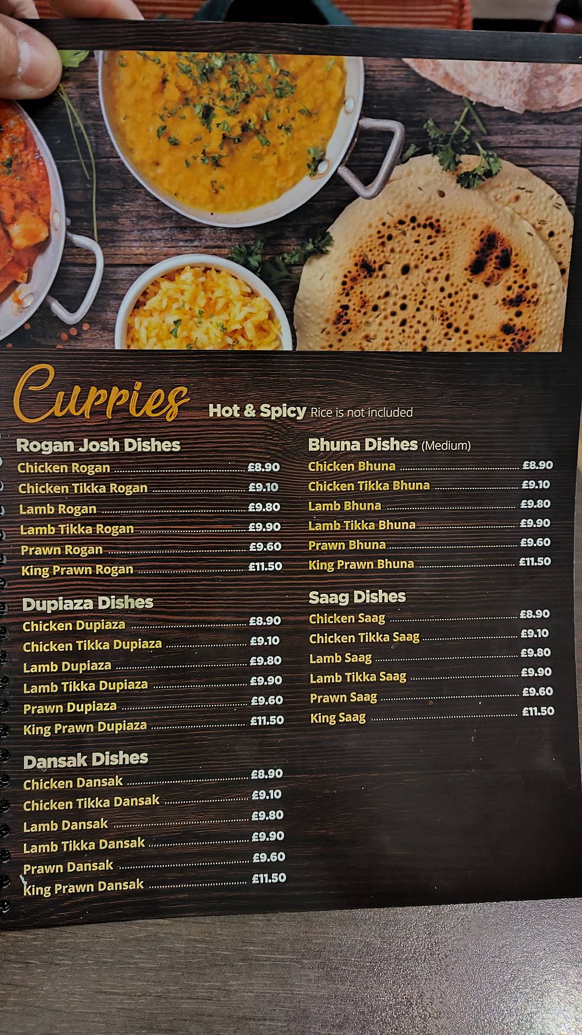 Menu at Akash Tandoori restaurant, Blackpool