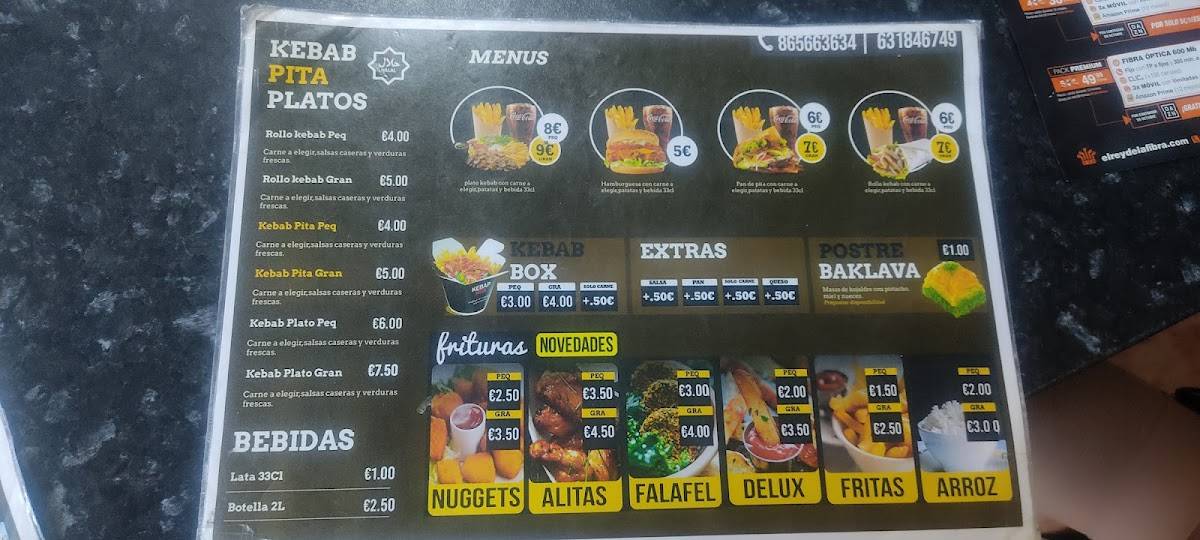 Carta del restaurante Akram Doner Kebab, Albatera