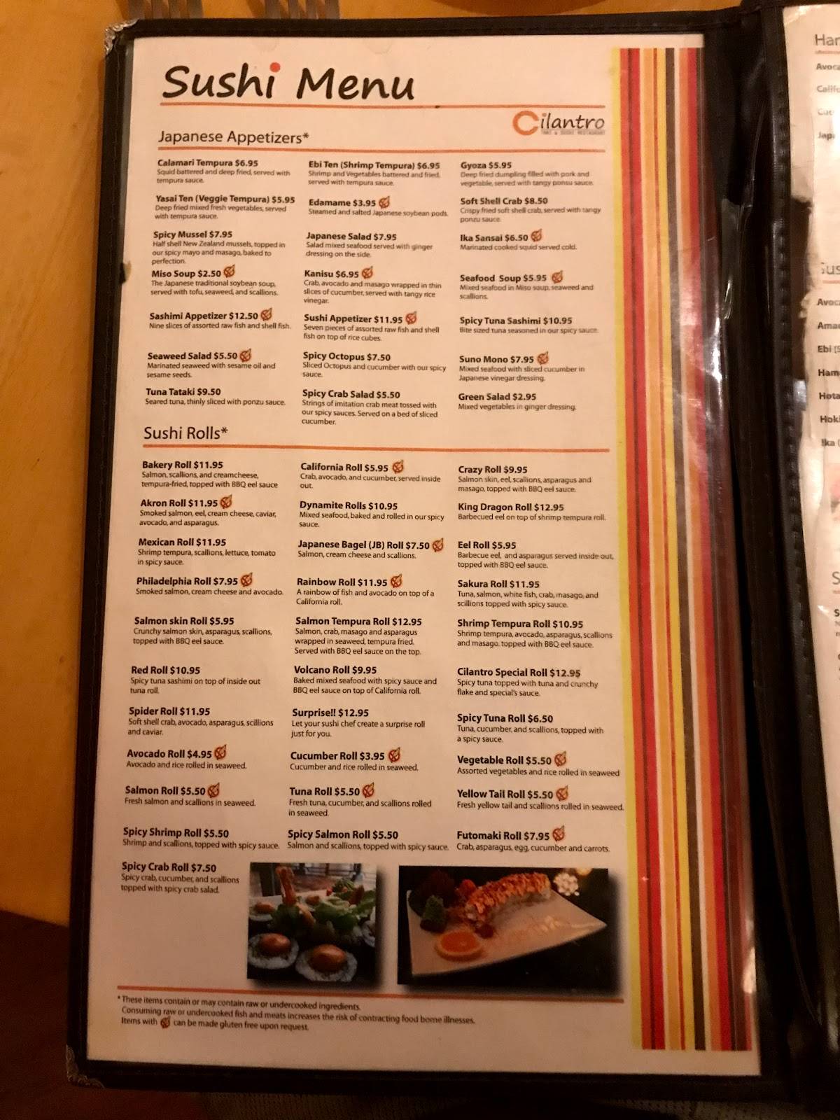 Menu at Cilantro Thai & Sushi Restaurant, Akron