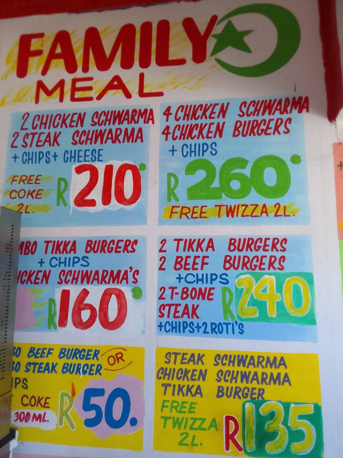 Menu at Al Ameen Chicken Tikka N Suchwarma restaurant, South Africa