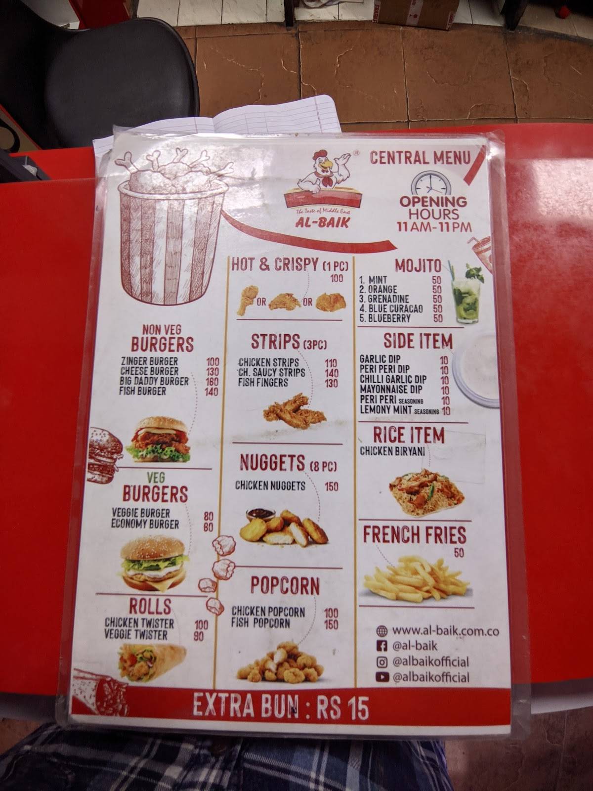 Menu at Al Baik, Shivamogga