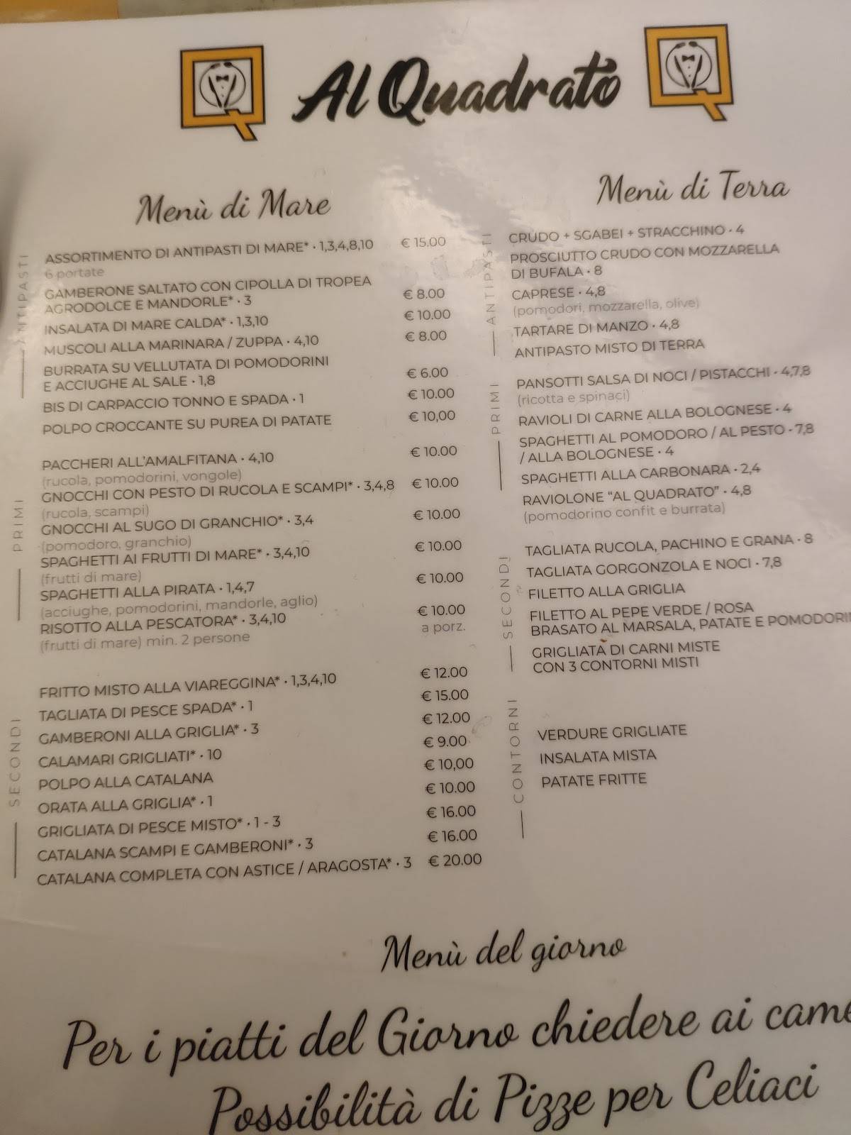 Menu da Al Quadrato pizzeria, La Spezia
