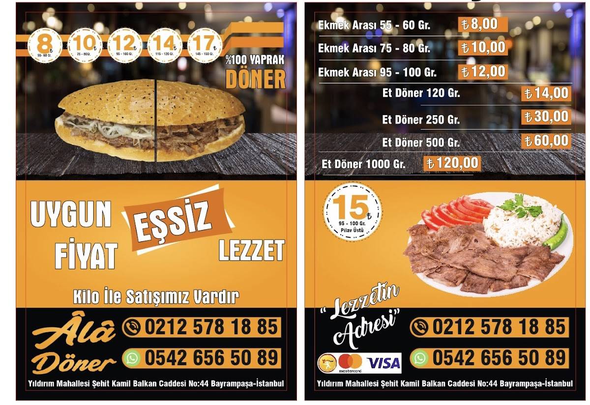 Menu at Alâ et döner, Istanbul