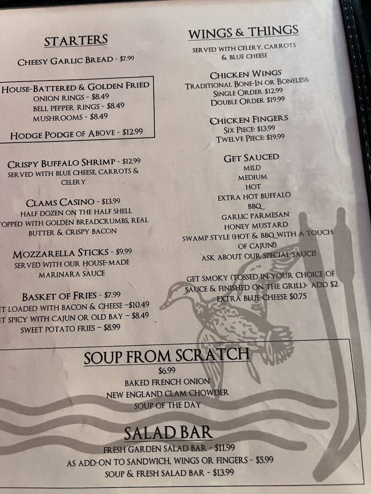 Menu at Alabama Hotel pub & bar, Basom, Lewiston Rd