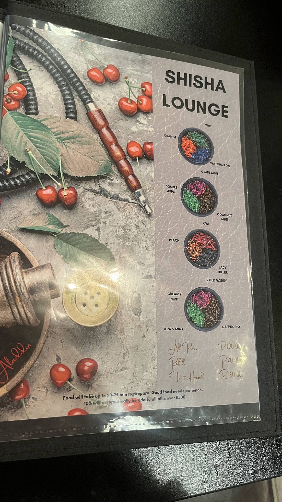 Menu at Aladdin The Collection restaurant, Cape Town