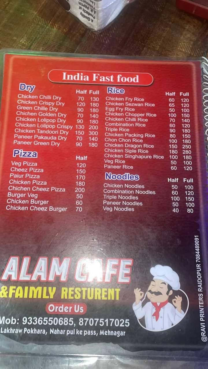 Menu at Alam Cafe, Mehnagar