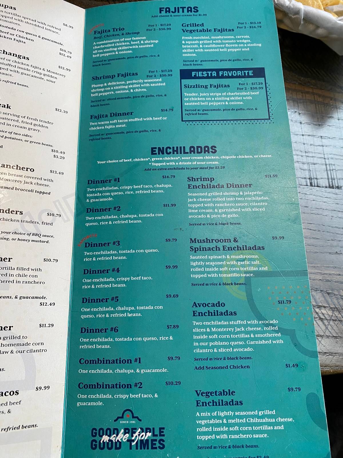 Menu at Alamo Cafe, San Antonio, I-10