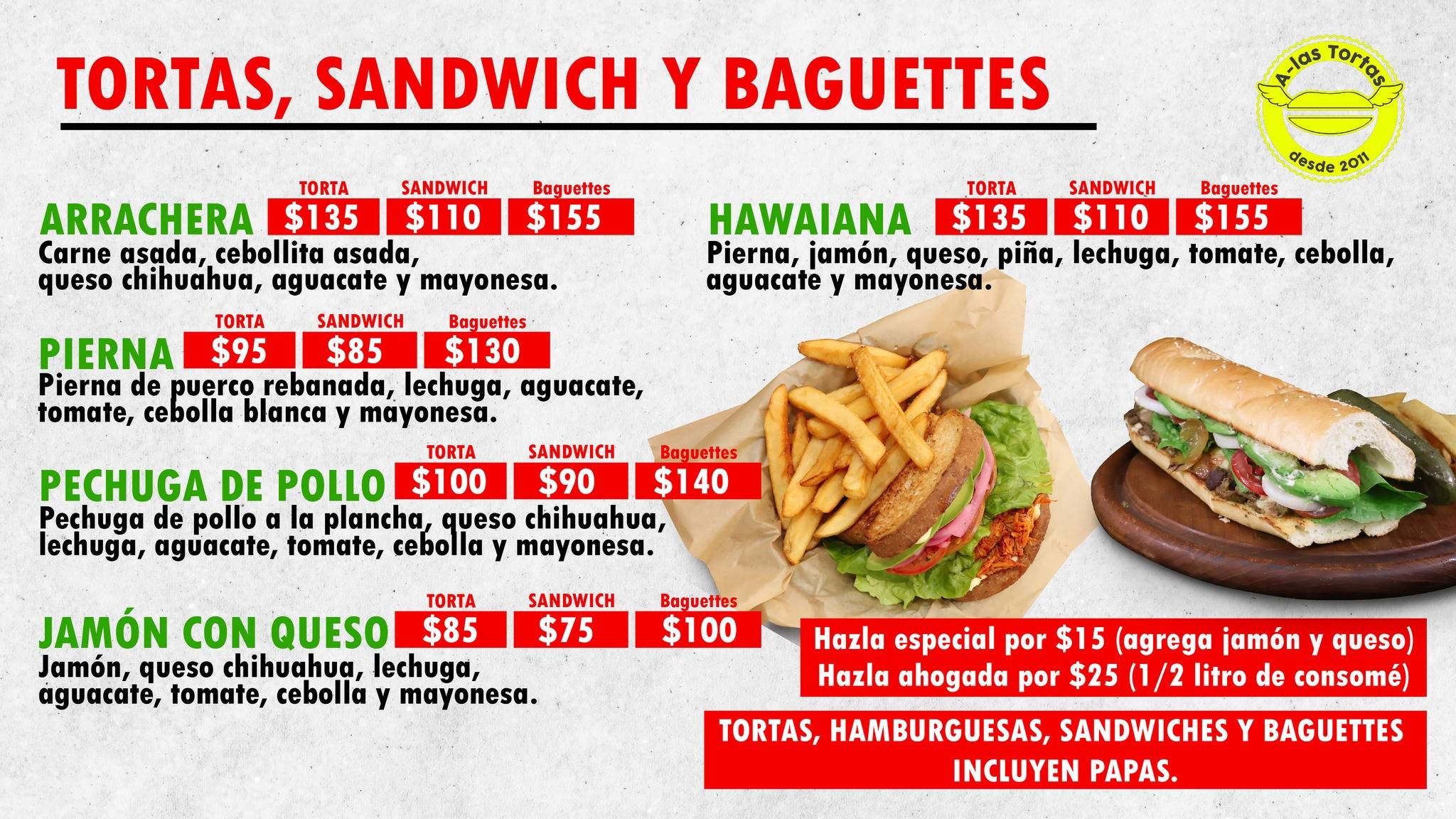 Carta del restaurante Alas Tortas, Culiacán Rosales