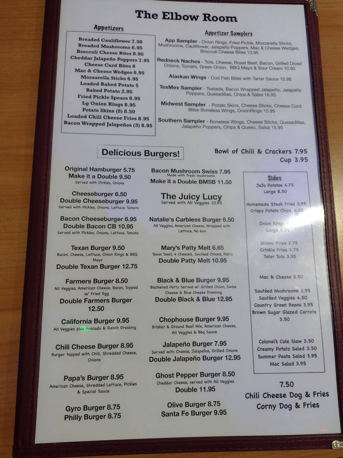 Menu at Elbow Room restaurant, Albert Lea