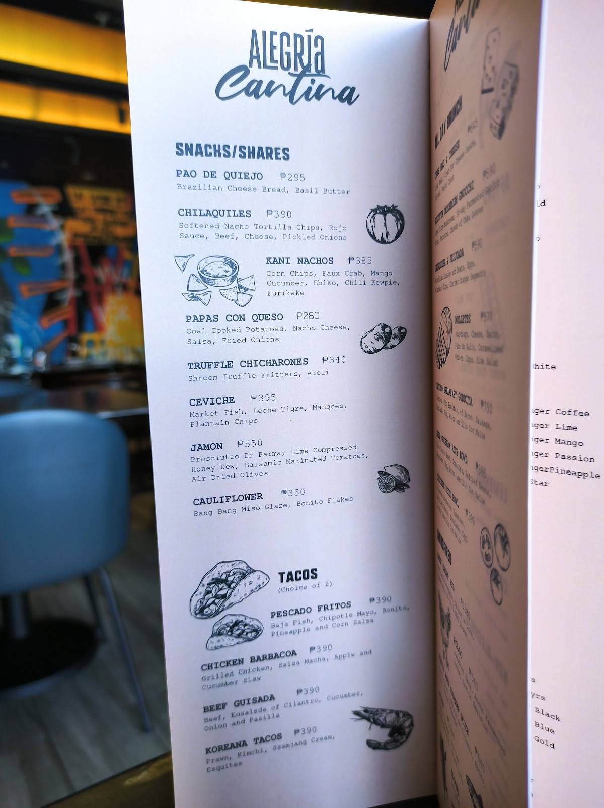 Menu at Alegria Cantina restaurant, Muntinlupa