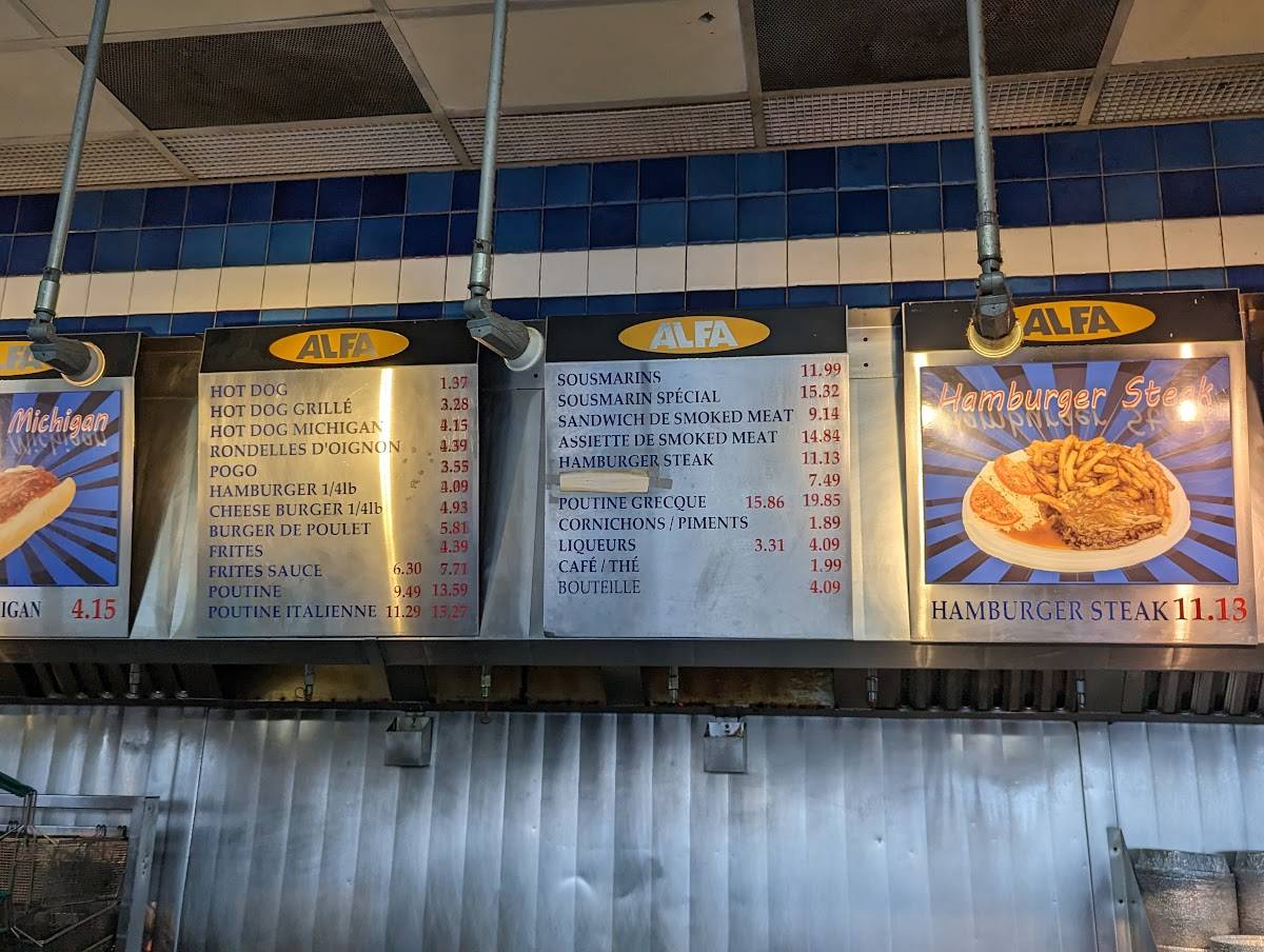 Menu au ALFA Hot-Dog fast food, Longueuil, Ch. de Chambly