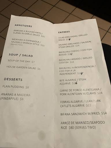 Menu at Algarve Restaurant, Kitchener