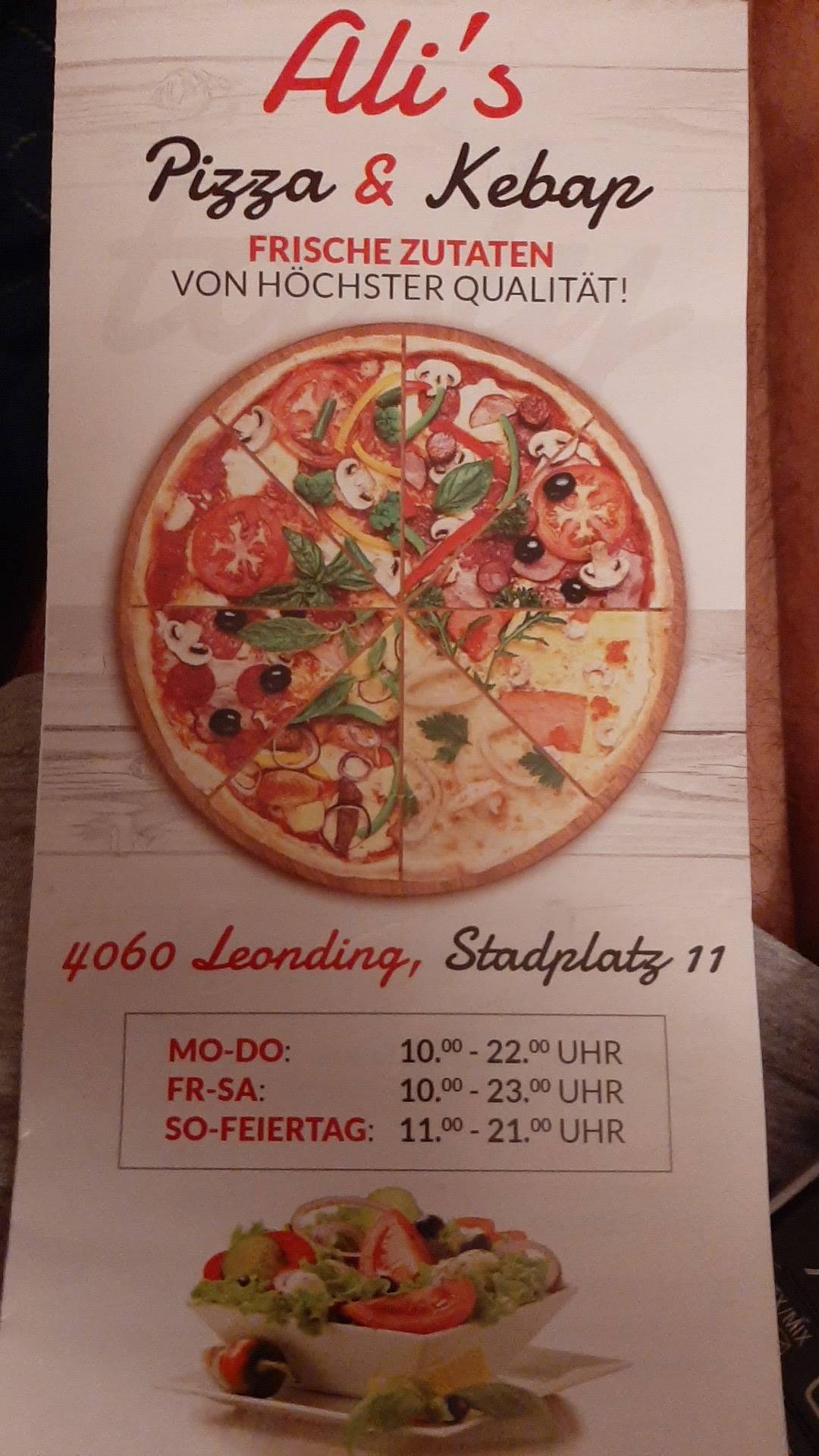 Speisekarte von Ali's Pizza und Kebap, Leonding