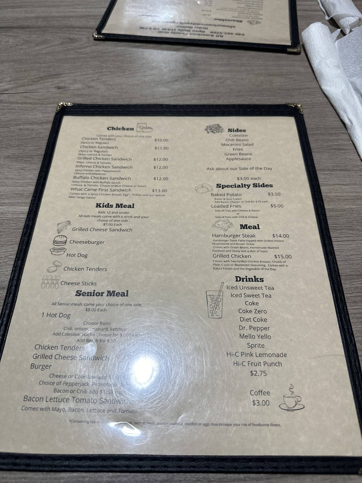Menu at All American Grill restaurant, Bedford