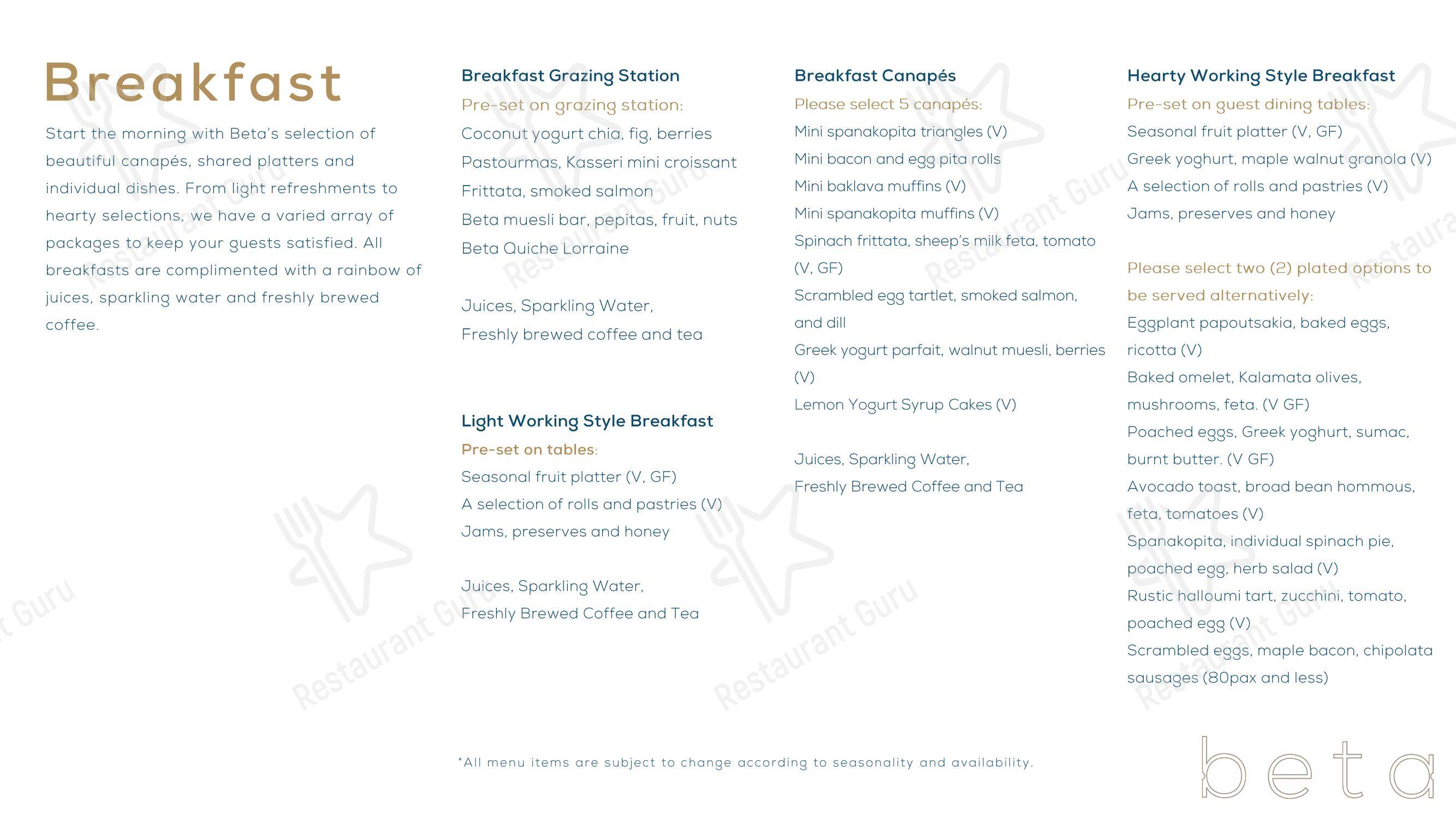 Menu at Alpha Dining restaurant, Sydney