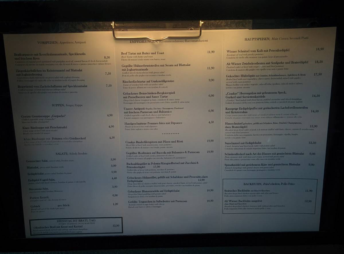 Speisekarte von Alt Wiener Gaststätte Beim Czaak restaurant, Wien