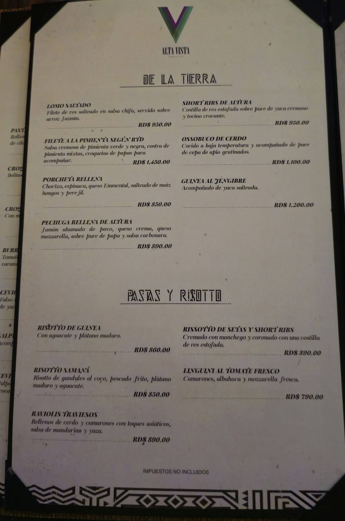 Menu at Alta Vista Restaurant, Bayacanes, Cercado Alto