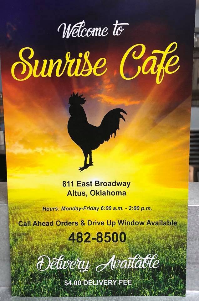 Menu at Sunrise Cafe, Altus